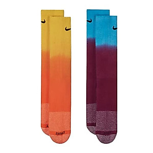 Nike 2 Pack Sports Dri-Fit Moisture Wicking Athletic Crew Socks (Medium, (Orange/Yellow) and (Maroon/Blue))
