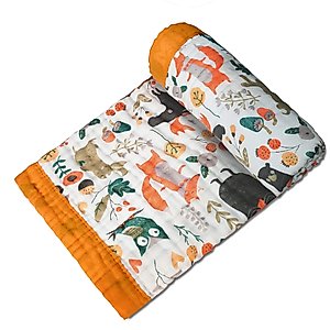 Toddler Blankets- Forest Animals Breathable Muslin Baby Blanket Ultra-Soft Baby Muslin Quilt 6 Layers Lightweight Newborn Nursery Crib Stroller Daycare Blanket for Summer