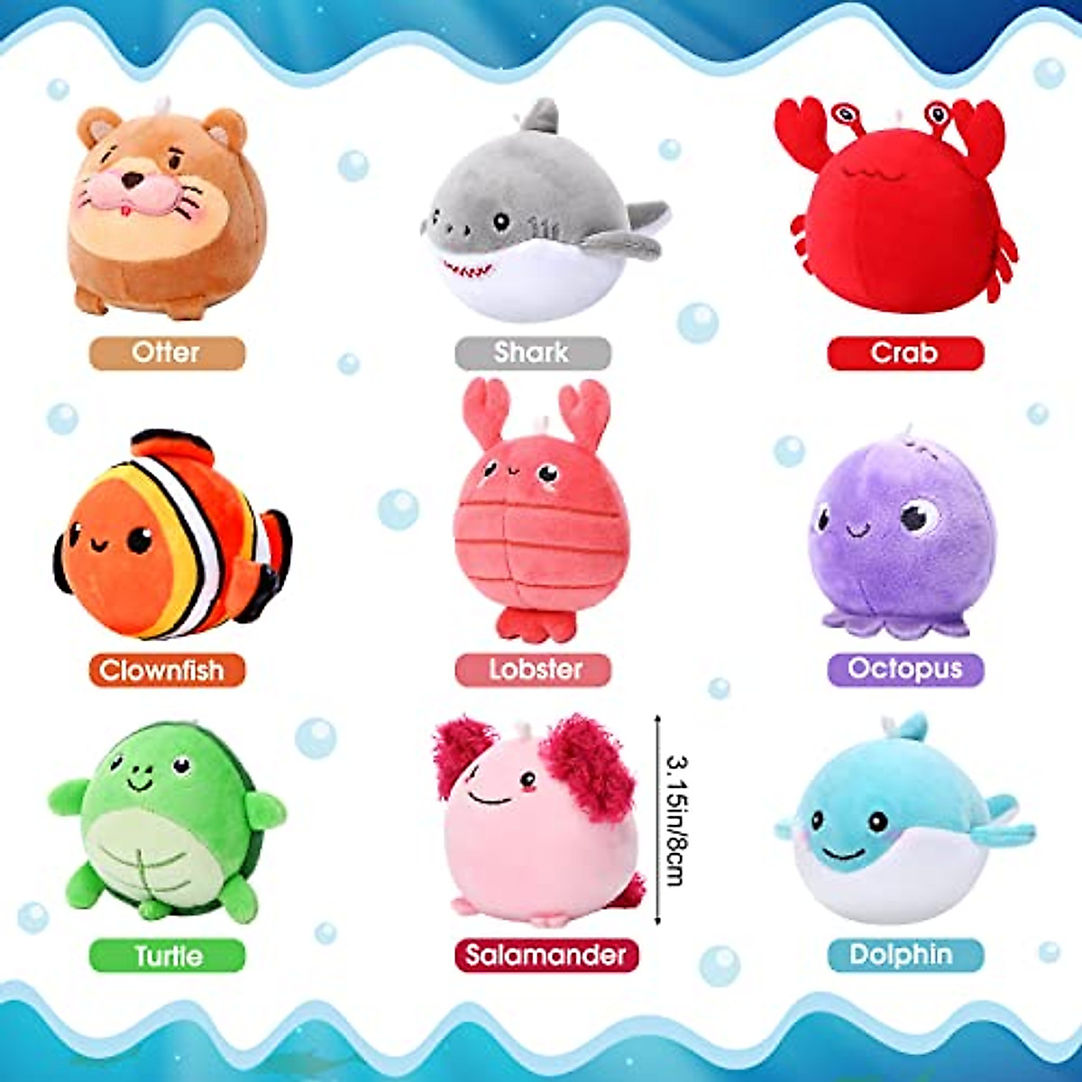 9 Pcs Mini Sealife Plush Toys 3.15 Inch - Cute Stuffed Ocean Animals for Kids, Party Decor, Easter Basket Fillers