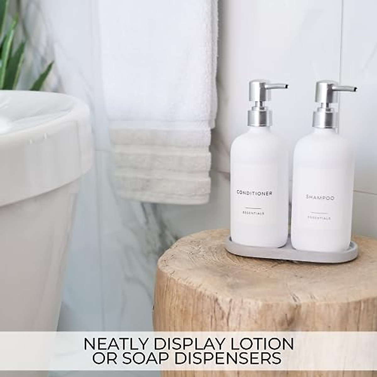 Decorative Bathroom and Vanity Tray - A Modern Concrete Tray to Beautifully Display Lotion & Soap Dispensers On Your Bathroom Counter - This Perfect Small Organizer Keeps Your Kitchen Area Neat