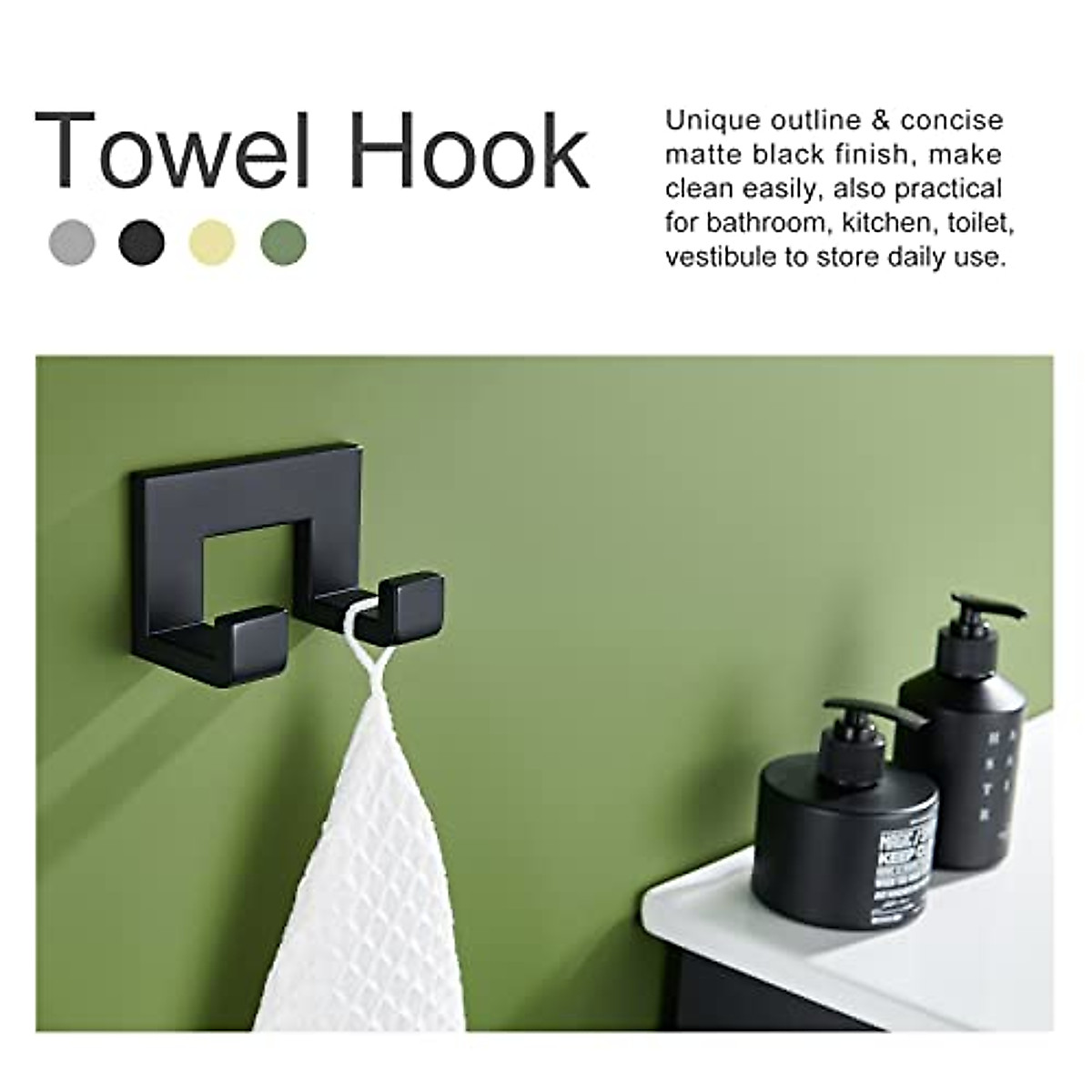 APLusee Double Robe Towel Hook Matte Black, SUS 304 Stainless Steel Square Dual Coat Hook, Utility Bath Kitchen Storage Hanger Holder