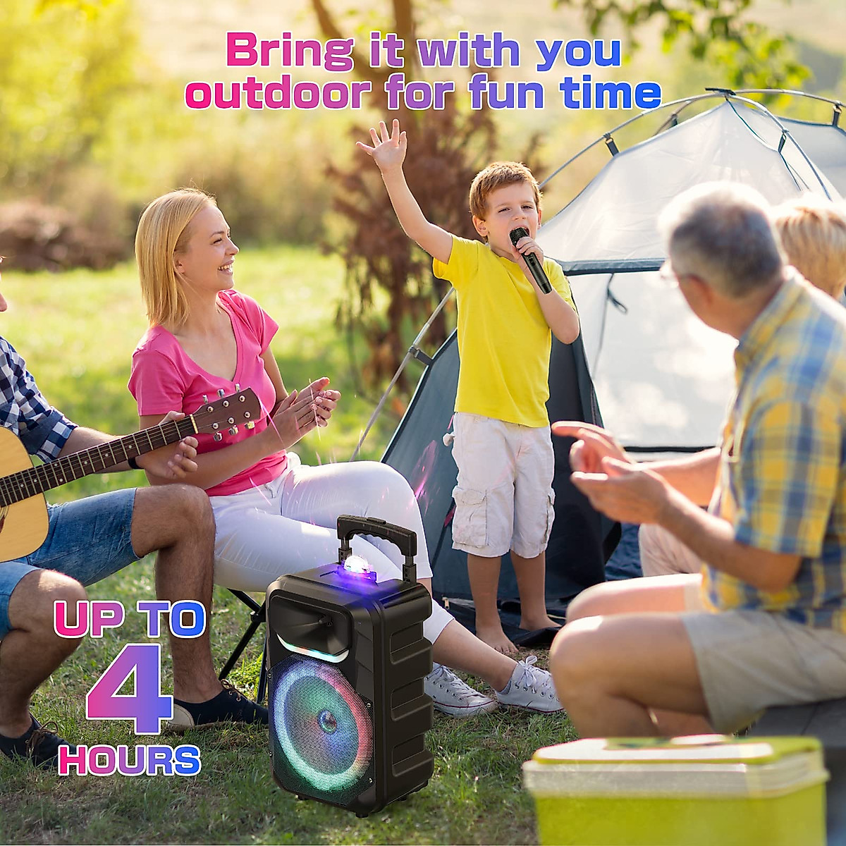 Portable Karaoke Machine for Adults and Kids with 2 Wireless Microphones New 10" Subwoofer PA Machines Bluetooth 5.0 Karaoke Speaker System with DJ Light for Outdoor Party