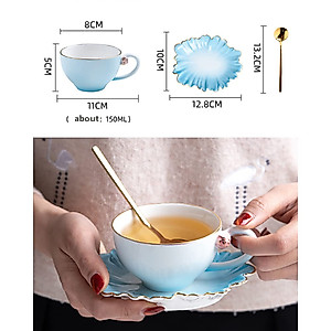 Tea Cups and Saucers, Small Espresso Coffee cup set (5 oz), Cappuccino Cups Set, Tea Sets for Women, Latte Cups, Espresso Coffee Mug for Party, Gift for Mother (Blue)