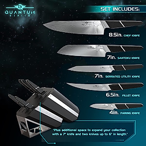 Dalstrong Knife Block Set - 5 Piece - Quantum 1 Series - American Forged BD1N-VX Hyper Steel - Carbon Fibre G10 Hybrid Handle - Professional Kitchen Set - Knife Set