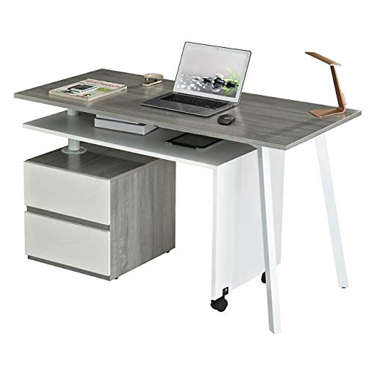 Techni Mobili Rotating Modern Multi-Positional Desk, Grey