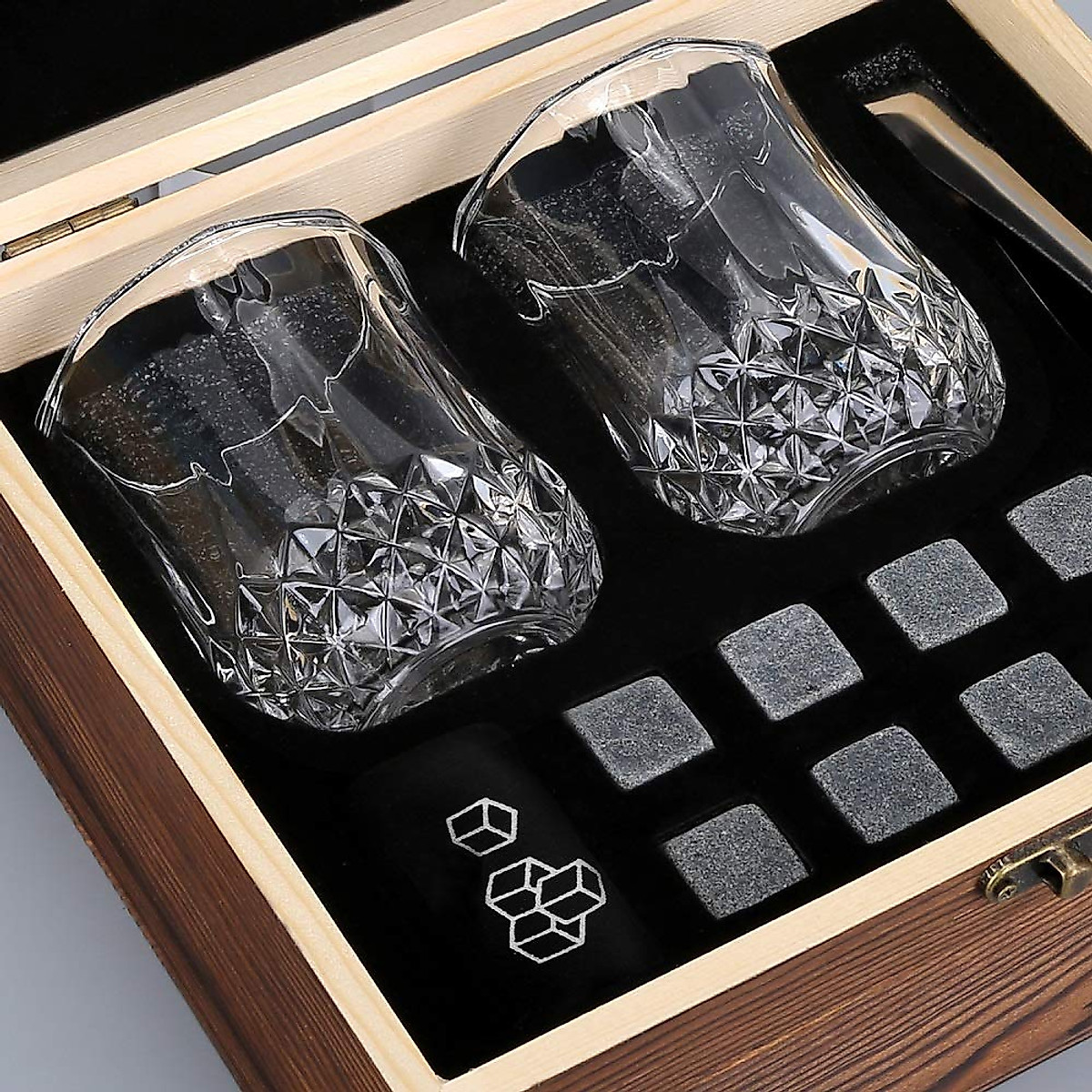 Whisky Glass Set for Men, Elegant Whisky Stones Set Included 8 Granite Whisky Rocks Chilling Stones and 2 Whisky Glasses, Nice Gift for Father’s Day, Valentine's Day and Anniversary