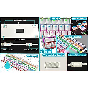 Mechanical Keyboard,Wired Rainbow LED Backlit 87 Key Waterproof Gaming Keyboard,USB Cable with Magnetic Ring PC PS4(Blue)
