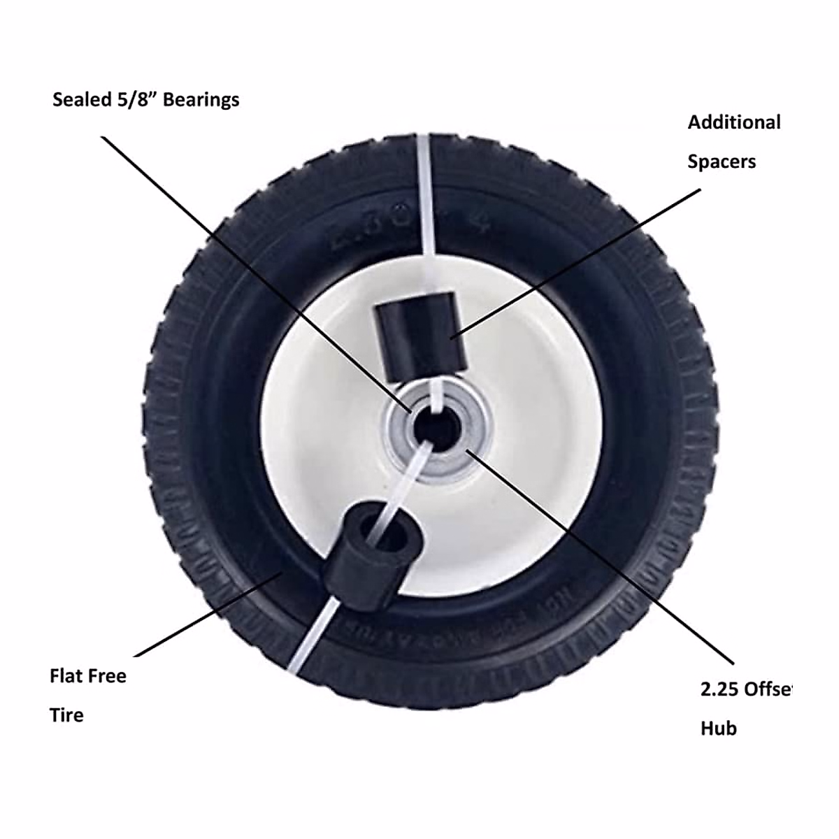 (Set of 4) 8" Flat Free Tires 2.50-4" Flat Free All Purpose Tires - Hand Truck, Dolly, Utility Cart Tire on Wheel Assembly