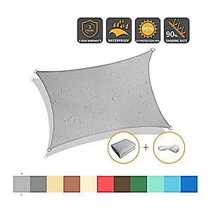Artpuch 10'x13' Light Grey Waterproof Sun Shade Sail Canopy Cover for Patio Outdoor, 185 GSM Water Resistant Rectangle Backyard Shade Sail for Garden Playground