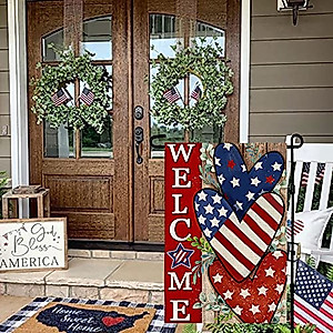 CROWNED BEAUTY 4th of July Patrioctic Welcome Garden Flag 12x18 Inch Double Sided USA Flag Hearts Blue Red Memorial Day Independence Day Outside Yard Party Decoration