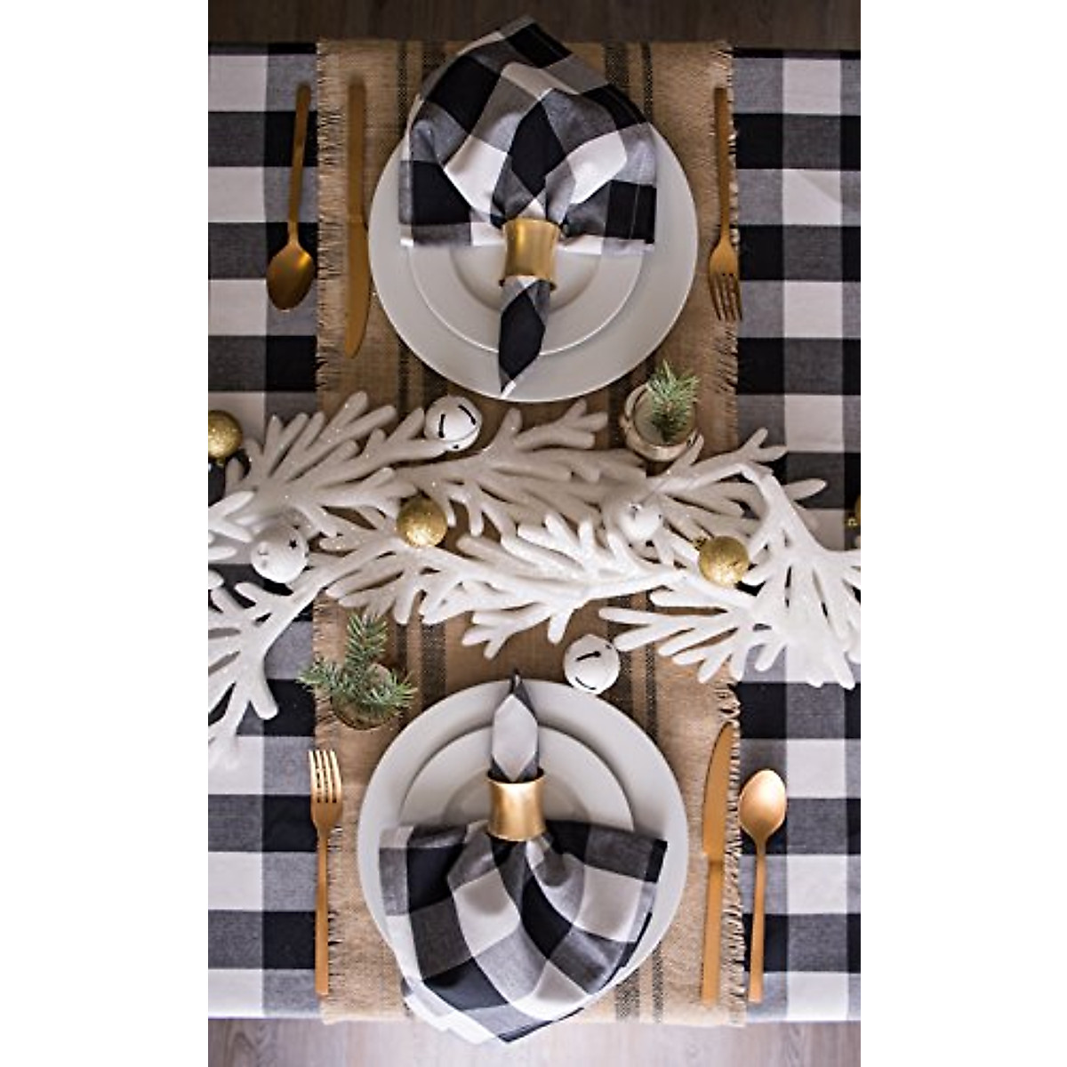 DII Buffalo Check Collection, Classic Farmhouse Tablecloth, Tablecloth, 70" Round, Black & White