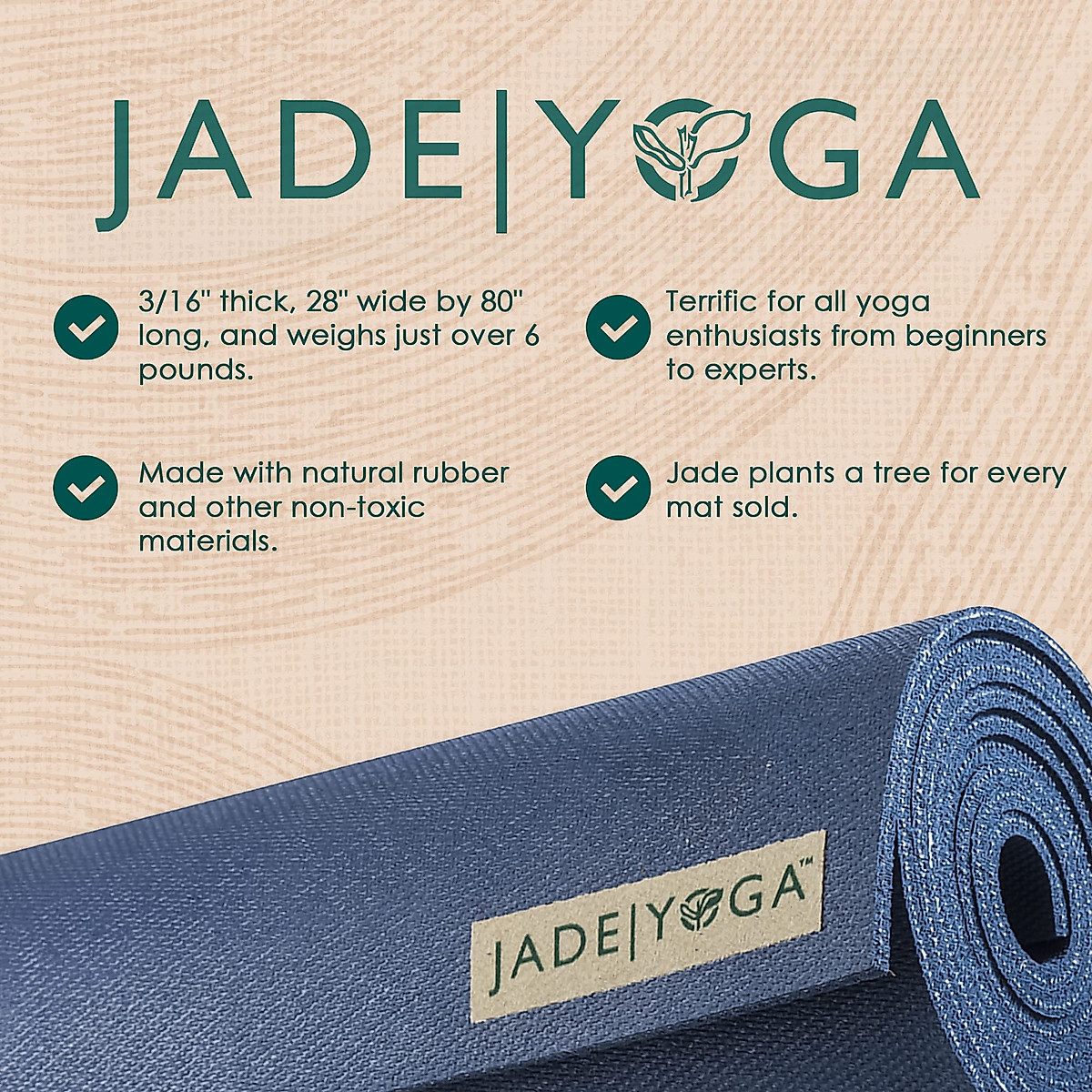 JadeYoga XW Harmony Yoga Mat – Extra Wide and Extra Long Yoga, Workout, Home Exercise, Fitness Mat For Home And Gym- Yoga Mat For Men and Women- 80" Midnight Blue