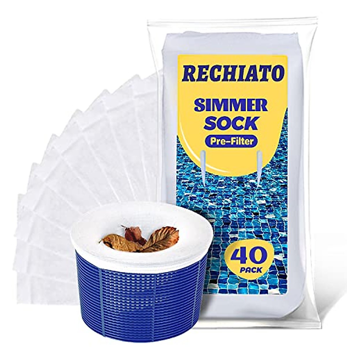 RECHIATO 40 Pack Pool Skimmer Socks for Pool Filters, Filters Baskets and Skimmers to Filter Debris and Leaves, Protact Filter System of Inground and Above Ground Pools