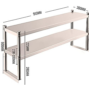 VEVOR Double Overshelf, Double Tier Stainless Steel Overshelf, 36 in. Length x 12 in. Width Double Deck Overshelf, Height Adjustable Overshelf for Prep & Work Table in Kitchen, Restaurant