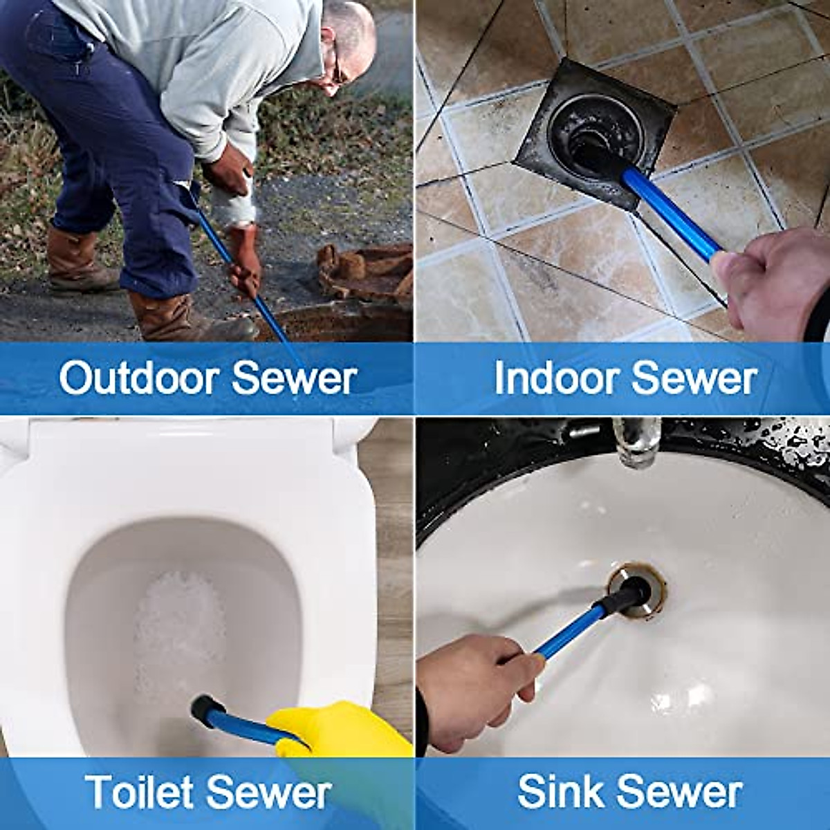 100FT Sewer Jetter Kit for Pressure Washer, 5800PSI Drain Cleaner Hose 1/4 Inch NPT Corner, Rotating Button Nose Sewer Jetting Drain Jetter Hose Nozzle Pearl Corsage Pin Spanners, Blue