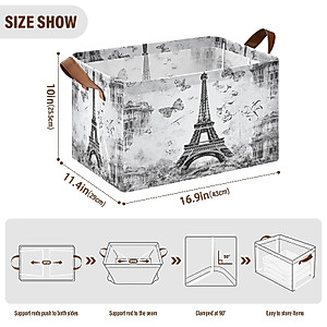 KJIZMO Paris Eiffel Tower Foldable Storage Basket for Shelves, Collapsible Sturdy Storage Bin with Handles, Storage Cube for Organizing Closet 2PCS