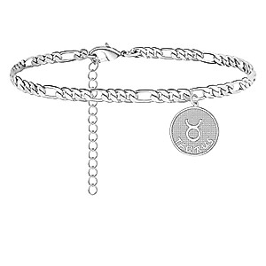 Sora Tuki Taurus Ankle Bracelets for Women Silver Anklets Horoscope Constellation Taurus Anklet Bracelets for Women Silver Anklets for Women Zodiac Anklets for Women Taurus Gift