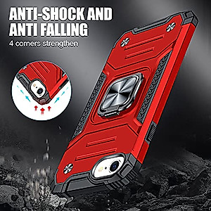 JAME Case for iPhone SE 2022/2020/8/7 Case with Screen Protectors 2Pcs, Military-Grade Drop Protection, Shockproof Protective Phone Cases, with Car Mount Ring Kickstand Case for iPhone SE 2020/8/7 Red