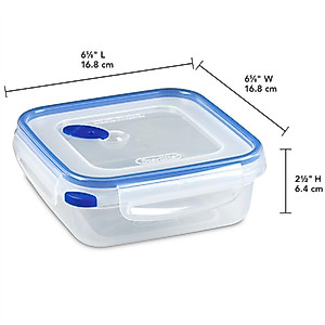 Sterilite Ultra-Seal 4 Cup Square, Airtight Food Storage Container, Latching Lid, Microwave and Dishwasher Safe, Clear With Blue Gasket, 6-Pack