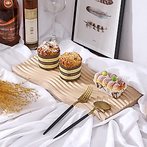 Enkrio Wood Serving Tray Decorative Tray Wood Trays Wooden Breakfast Tray Kitchen Serving Tray Wave Shape Cheese Board for Bread Meat Vegetables Wooden Tray for Home Bathroom Coffee Table Decor