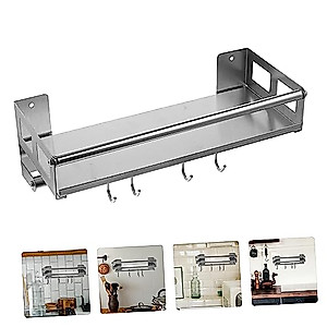 Homoyoyo Kitchen Rack Wall Mount Shelf Shelves for Storage Wall Mounted Kitchen Utensil Holder Wall Seasoning Holder Seasoning Stand Hanging Pan Rack Stainless Steel Spoon Silver