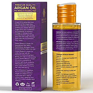 Desert Beauty Argan Oil, 4 oz, Hair Oil Treatment for Dry Damaged Hair, Leave-in Conditioner, Hydrating, Strengthens, Natural, Cruelty Free