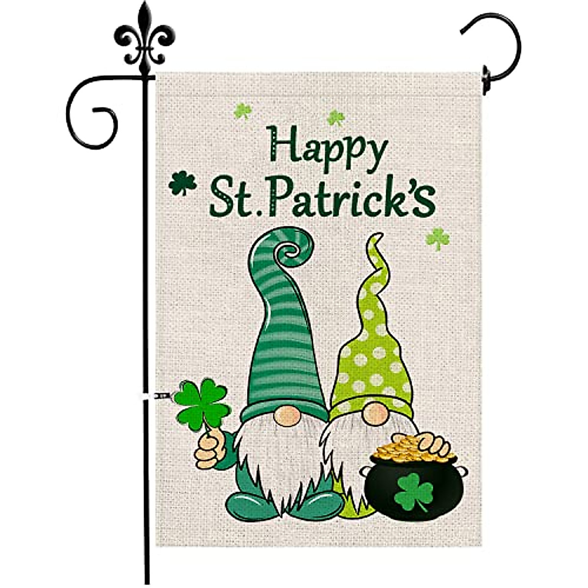 Mloabuc St. Patrick's Day Gnome Garden Flag Welcome Hat Lucky Yard Flag Farmhouse Double Sided Lattice Vertical Outdoor Decor 12 x 18 In