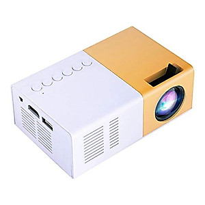 ASHATA Portable LED Projector,Home Cinema Projector Support 1080P HD Displaying,Mini Stylish HD Projector Support HDMI, AV, VGA, USB, Micro SD Input and 3.5mm Earphone Port(White + Yellow)