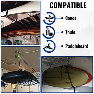 Tie Boss Kayak Hanger, Cargo Ceiling Storage, Overhead Storage, Watercraft Garage Storage, Hoist System. Green