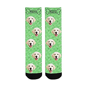 Custom Socks with Faces Paws and Bones Custom Name Personalized Printed Photo Crew Socks