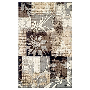 BNM Indoor Large Area Rug with Jute Backing, Floral Geometric Decor for Living Room, Kitchen, Bedroom, Office, Entryway, Hallway, Hardwood Floors, Pastiche Collection, 6' x 9', Beige