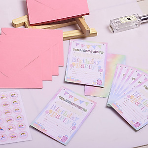 Idealmuzik 30 Pack Birthday Party Invitations for Girls with Envelopes and Sticker, Cute Birthday Party Invitations Cards for Kids, Party Decorations Supplies for Baby Shower Birthday Party