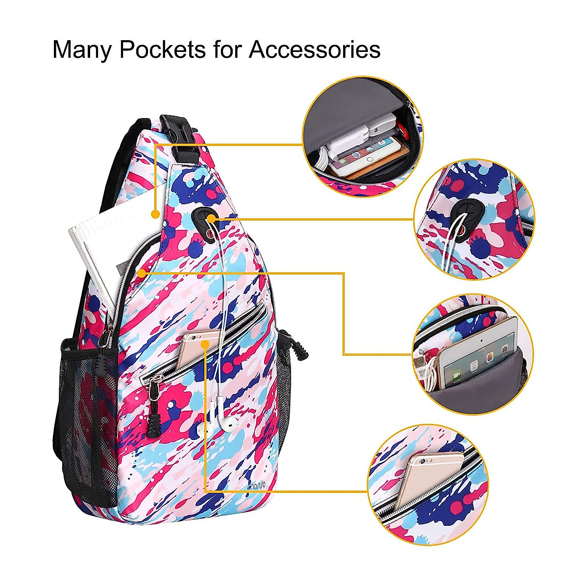 MOSISO Sling Backpack,Travel Hiking Daypack Pattern Rope Crossbody Shoulder Bag, Red Abstract Graffiti