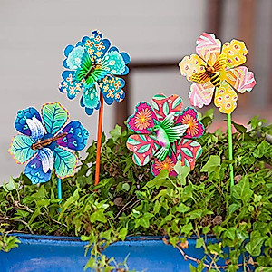 Floral Garden Stake Outdoor Garden Friends Spinning Plant Pick