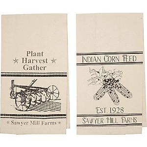 VHC Brands Sawyer Mill Kitchen-linens, Towel Set of 2 19x28, Corn & Plow