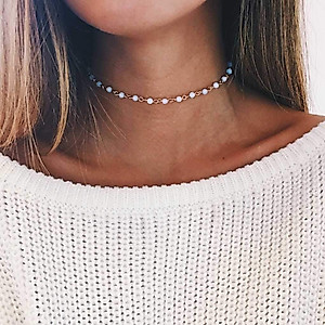 Olbye Tiny Rainbow Moonstone Necklace Choker Minimalist Gold Necklace for Women Necklace Everyday Jewelry