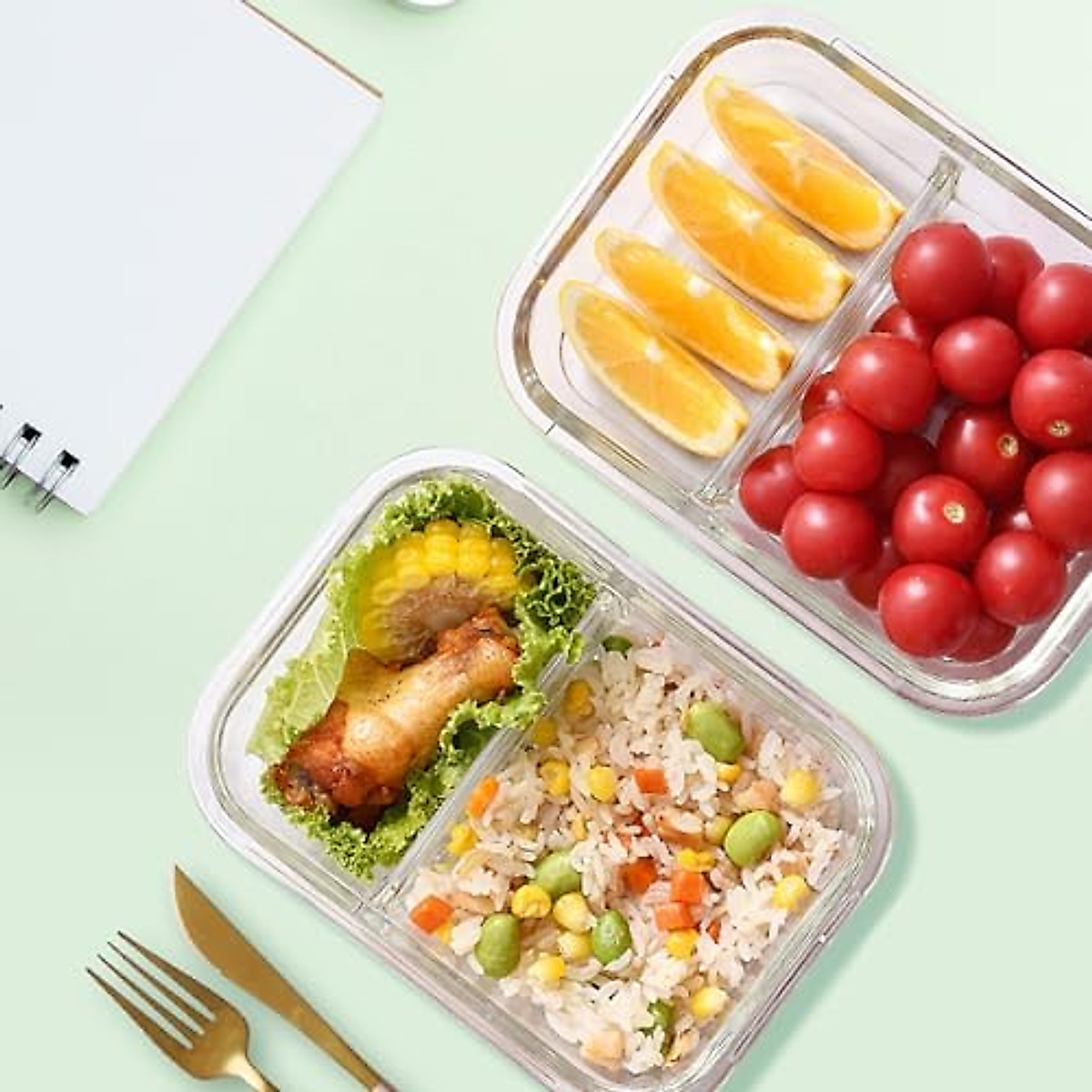 ATRDTO 5Pack35oz Glass Food Storage Containers with Lids-Meal Prep Containers 2 Compartments-Airtight Lunch Containers Bento Boxes with Snap Locking Lids for Microwave Freezer Oven