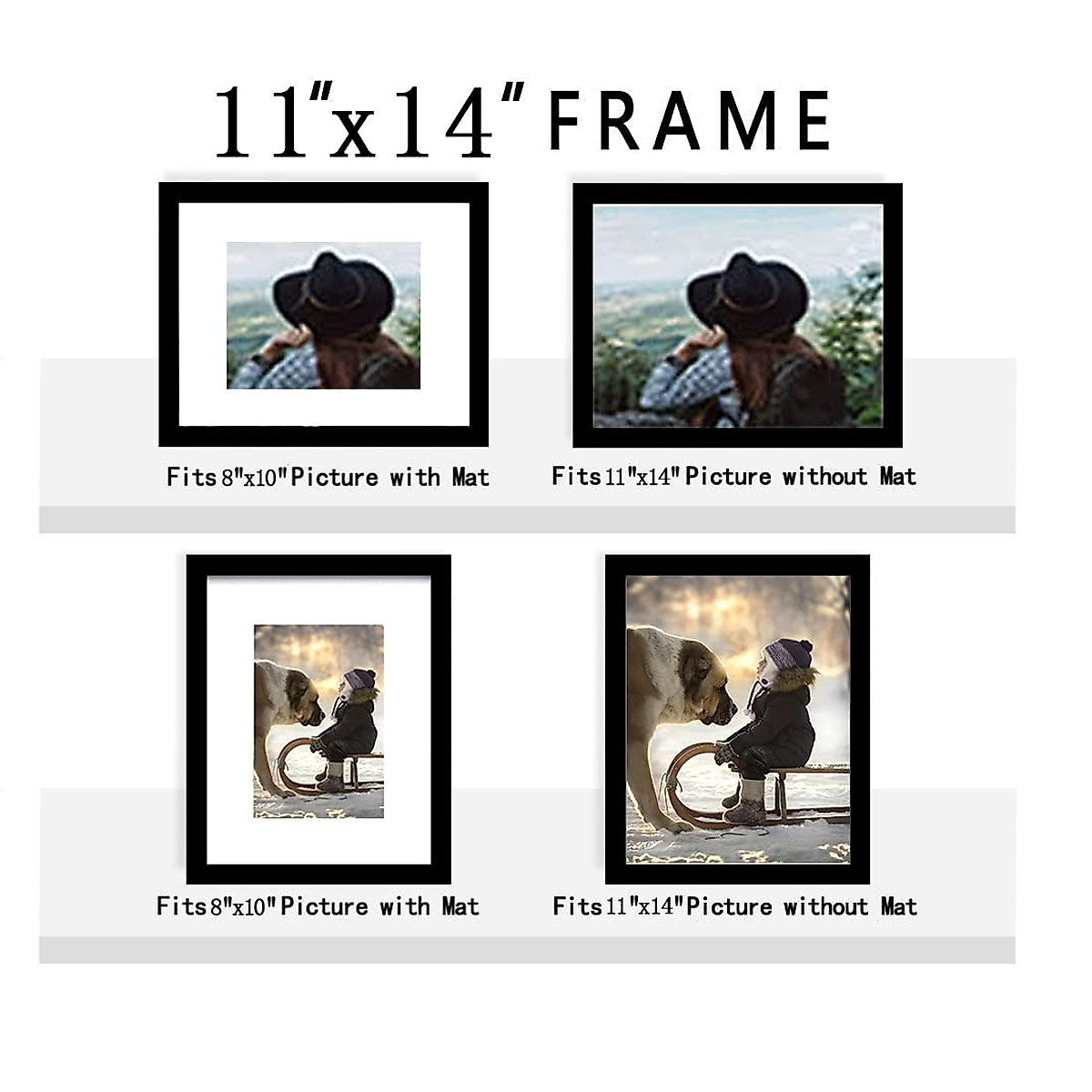 Picrit 11x14 Picture Frame Set of 12, Photo Display 8x10 with Mat or 11x14 Without Mat for Wall Mounting or Table Top Display, Black.