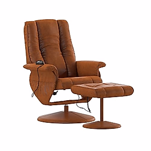 Flash Furniture Massaging Multi-Position Recliner and Ottoman with Wrapped Base, Piece Set, Brown
