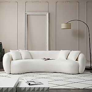 BAMOOLI 101'' Curved Sofa Couch, Mid Century Modern Half Moon Living Room Sofa, Luxury 5-Seat Sofa Couch with 4 Throw Pillows, Teddy Fleece Leisure Couch for Apartment, Office, Bedroom, Beige