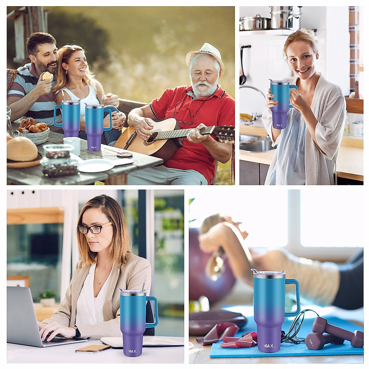 MaxBase 40 Oz Tumbler with Handle and Straw Lid, Insulated Reusable Stainless Steel Travel Mug Keeps Drinks Cold up to 34 Hours, 100% Leakproof Bottle (Amethyst)