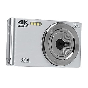 4K HD Camera, 16x Digital Zoom, Plastic Body, Builtin Fill Light, 44 MP for Recording (Silver)