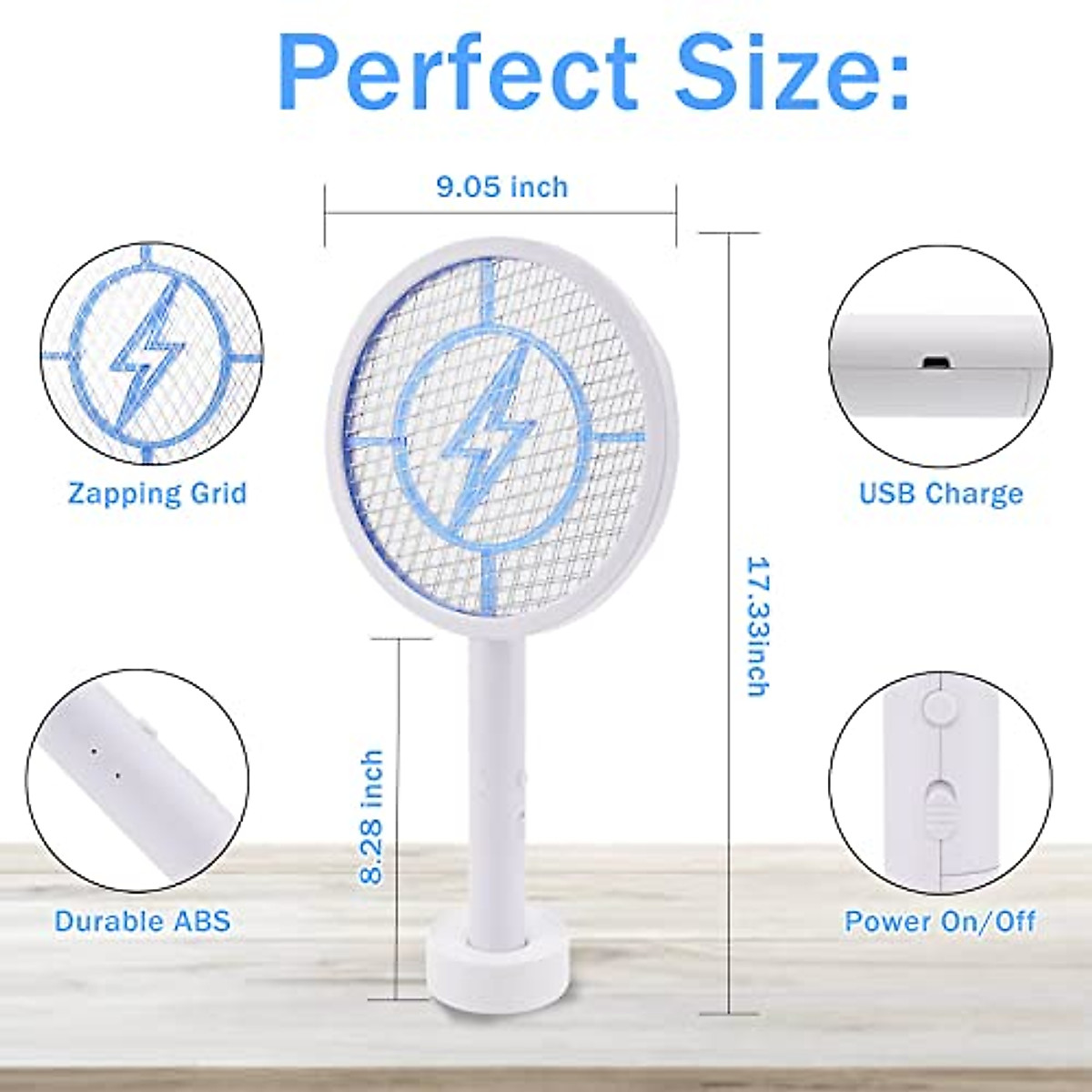 Lanpuly Electric Fly Swatter, Bug Zapper Mosquito Killer for Indoor Outdoor, 4000 Volt Electric Fly Killer Pest Insects Control Racket Zap with Base for Mosquito Gnat Fly Wasp, Safe to Touch