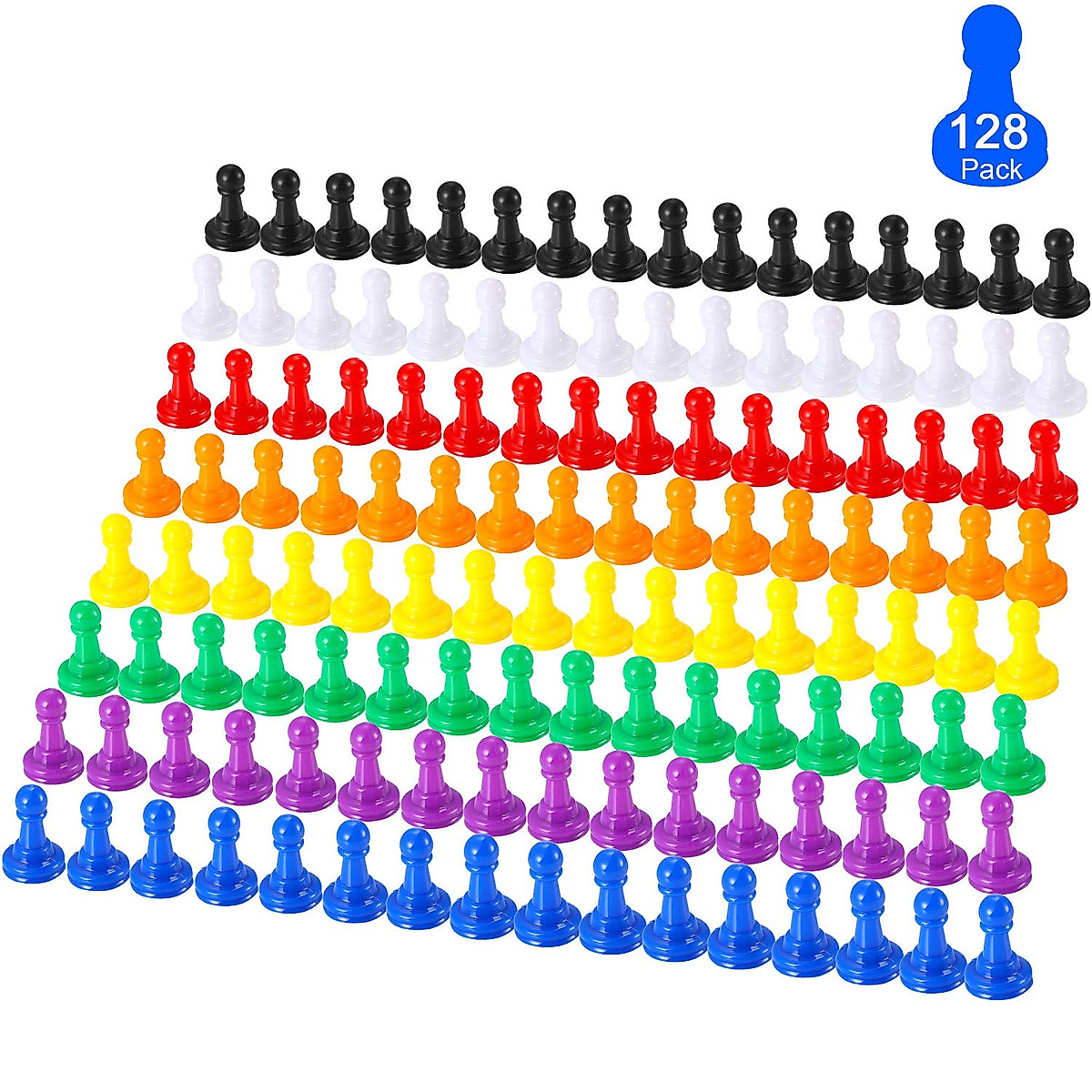 128 Pieces 1 Inch Multicolor Plastic Pawns Chess Pieces Game for Board Games, Tabletop Markers, Arts and Crafts