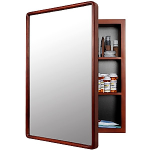 Medicine Cabinet Bathroom Mirror, 24''x16'' Farmhouse Wood Frame Bathroom Medicine Cabinet with Mirror, Vanity Mirrors Recess or Surface Mounted Installation (Brown)