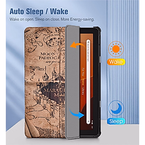 Case for Amazon Fire HD 10 Tablet 7th / 9th Generation 2017/2019 Release, PU Leather Folding Stand Cover Backshell with Auto Wake/Sleep, Marauder's Map Vintage