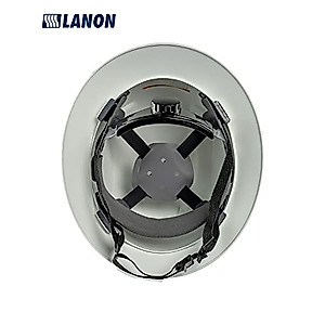 LANON Full Brim Hard Hat, OSHA Construction Work Approved, Premium Charcoal Gray Design, FRP Safety Helmet with 4 Point Adjustable Ratchet Suspension, Class C