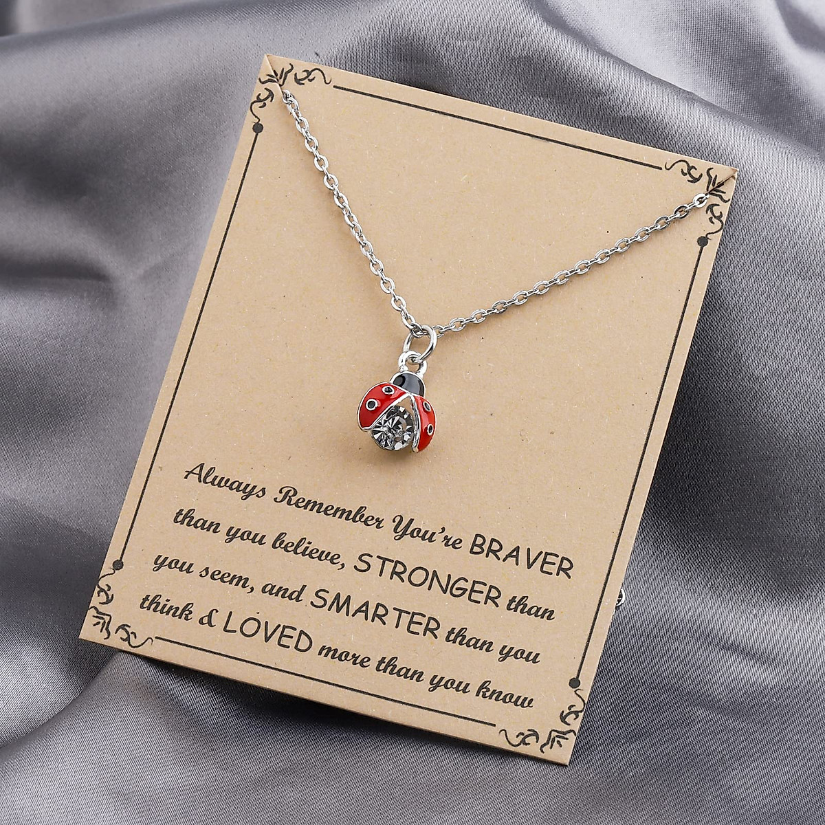 FUSTMW Ladybug Pendant Necklace Ladybug Gifts Jewelry Ladybug Necklace Charm Inspirational Gifts for Women (silver)