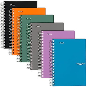 Five Star Small Spiral Notebook, 5 Subject, College Ruled Paper, 180 Sheets, 9-1/2" x 6", Color Will Vary, 1 Count (06184)