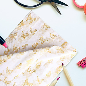 KINBOM 30Pcs 14x20inch Golden Butterfly Tissue Paper Sheets, Gold Wrapping Tissue Paper Bulk for Packaging for Christmas Wedding Birthday Party Baby Showers DIY Crafts Arts (White Background)